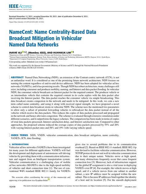 Namecent Name Centrality Based Data Broadcast Mitigation In Vehicular
