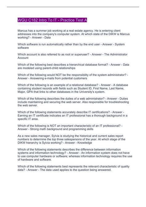 WGU C182 FInal Exam Study Set Questions And Answers 2022 2023 WGU C182 Intro To IT Practice