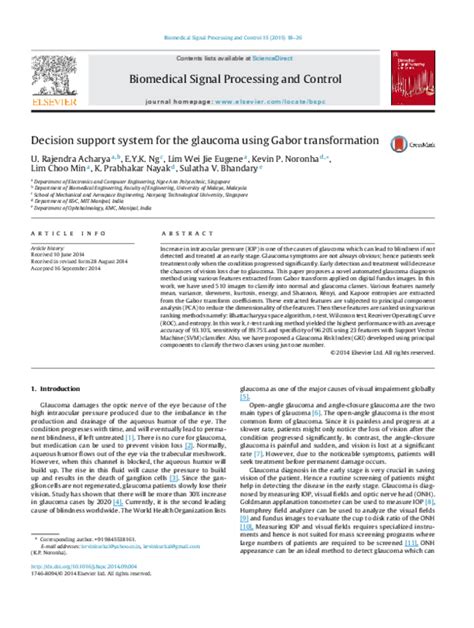 Pdf Decision Support System For The Glaucoma Using Gabor Transformation