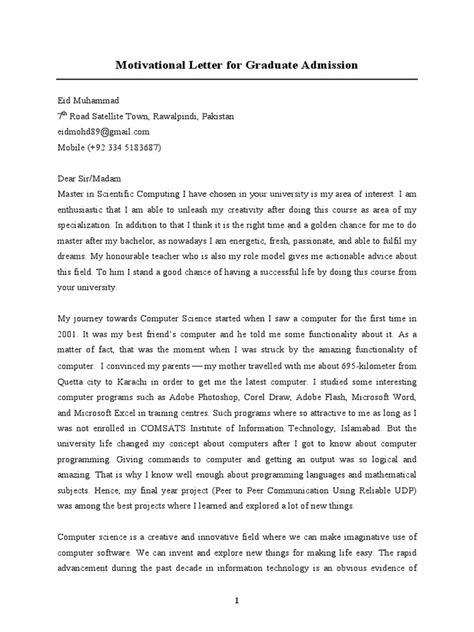 Letter Of Motivation [tu Berlin] Computer Science Science