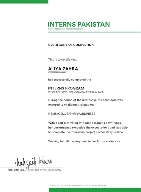 Syeda Aliya Zahra On Linkedin Frontenddeveloper Internship Careerdevelopment Certificate
