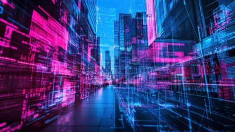 Futuristic Cityscape At Night With Digital Data Flow Concept For Technology And Innovation Big