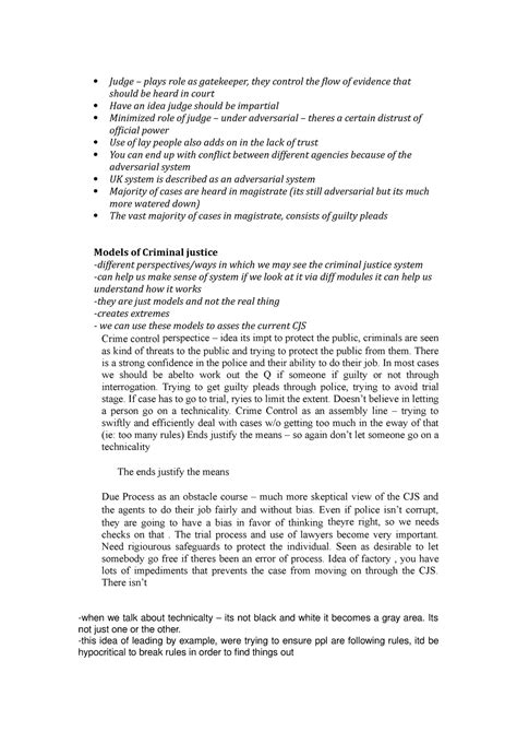 Lecture Notes Lecture 1 Criminal Justice System Judge Plays Role