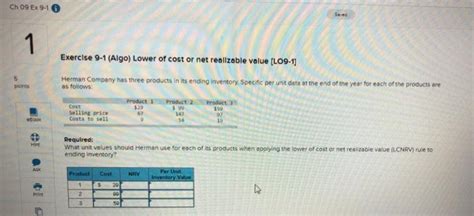 solved ch 09 ex 9 1 1 exercise 9 1 algo lower of cost or
