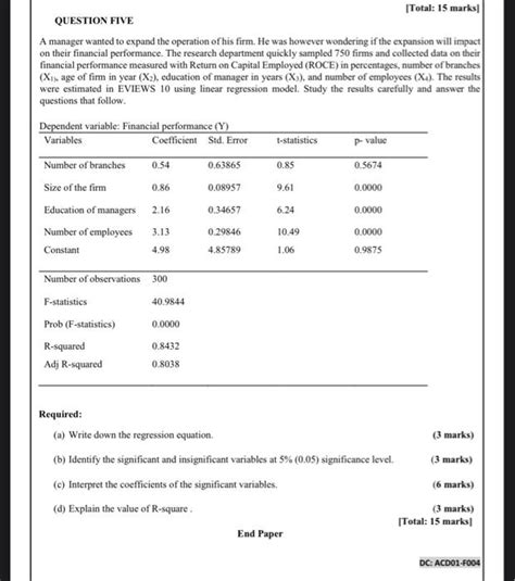 Solved Total 15 Marks Question Five A Manager Wanted To