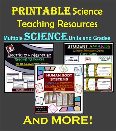 Science Teaching Resources In Printable Format Variety Of Science Units Covered Multiple Gra
