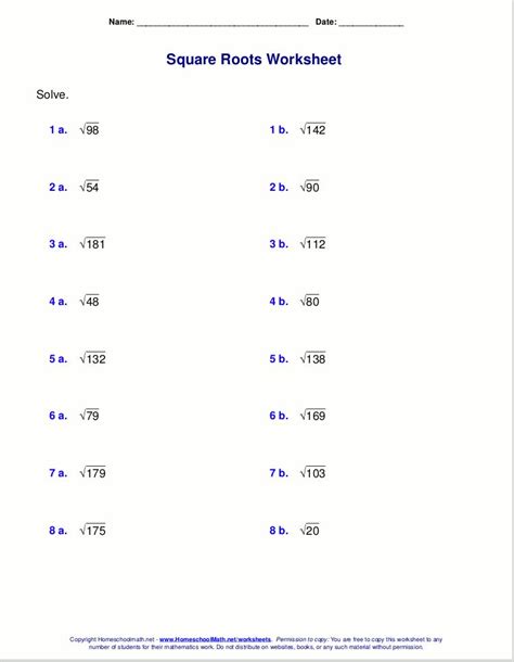 Square Root Estimation Worksheet
