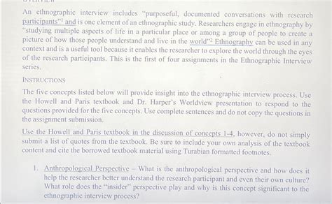 Solved An Ethnographic Interview Includes Purposeful