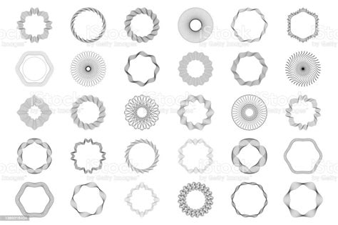 세트 인증서 졸업장 바우처 돈 디자인 통화 참고 체크 티켓 분리된 30가지 길로체 패턴 로제트 엘리먼트 벡터 일러스트레이션 길로쉐에 대한 스톡 벡터 아트 및 기타 이미지