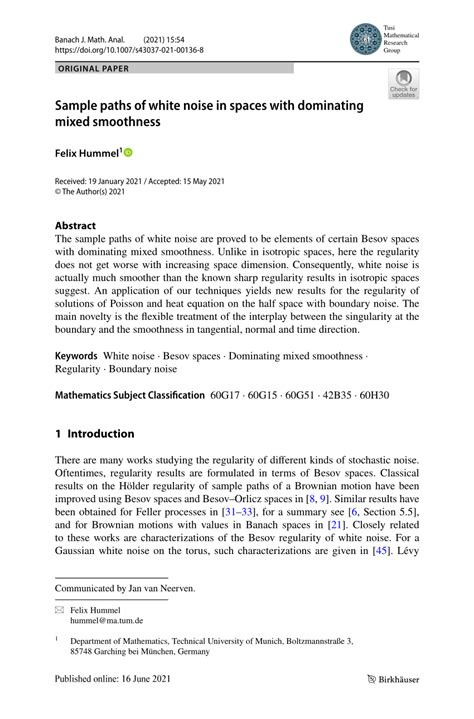 Pdf Sample Paths Of White Noise In Spaces With Dominating Mixed