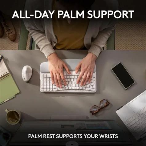 Logitech Wave Keys Wireless Ergonomic Keyboard With Cushioned Palm Rest Comfortable Natural