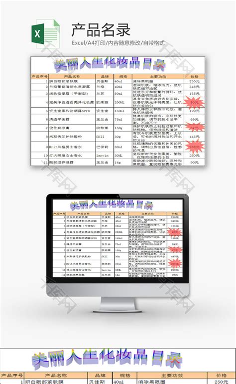 日常办公产品目录excel模板千库网excelid：74324