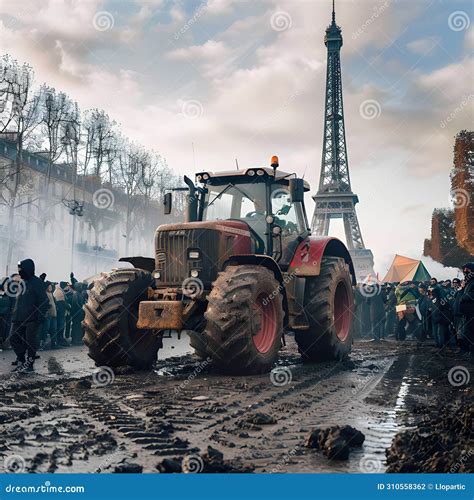 Farmers Protest With Tractors On The Streets Of Cities In France Stock