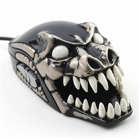 Predatory Computer Mouse In The Form Of A Scary Skull With Fangs