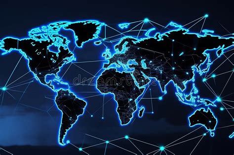 Glowing Digital World Map Showing Global Connections And Networks Backgound Stock Illustration