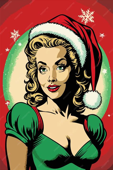 Сексуальная поп арт санта девушка приколоть девочку санты векторная иллюстрация для открытки