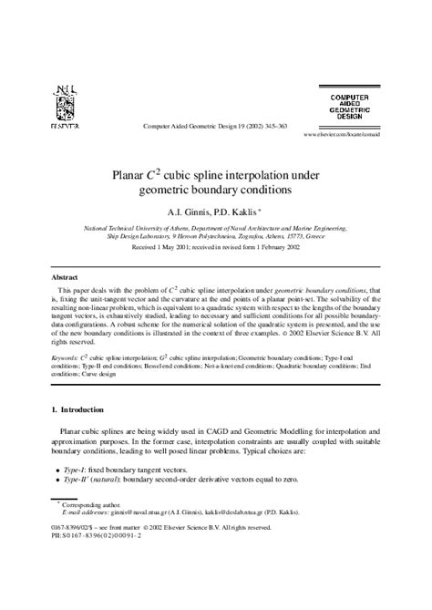 Pdf Planar C2 Cubic Spline Interpolation Under Geometric Boundary Conditions