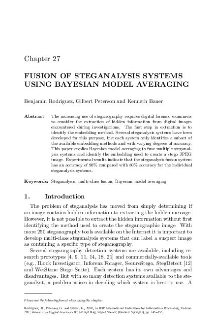 Pdf Fusion Of Steganalysis Systems Using Bayesian Model Averaging