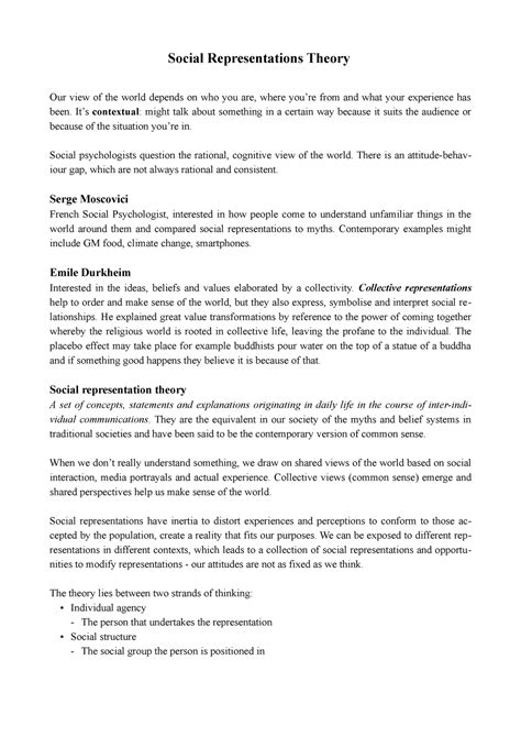 Social Representations Theory Its Contextual Might Talk About