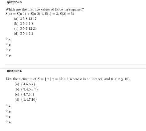 Solved Question 5 Which Are The First Five Values Of
