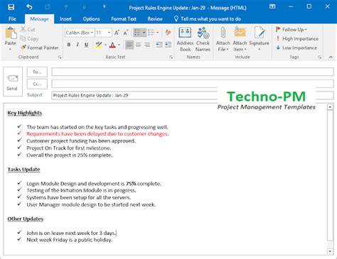 Project Status Update Email Pamphlet Template Program Template
