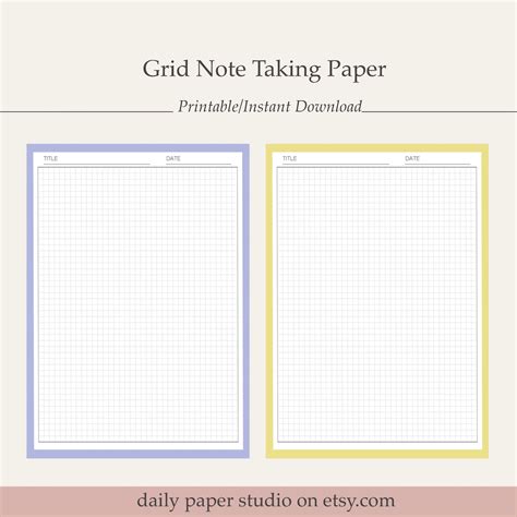 Grid Note Taking Paper Printable Instant Download A A Letter Size Study Notebook Etsy