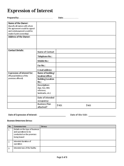 Expression Of Interest Form Pdf License