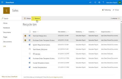 Sharepoint Online Restore A Document From The Recycle Bin Using