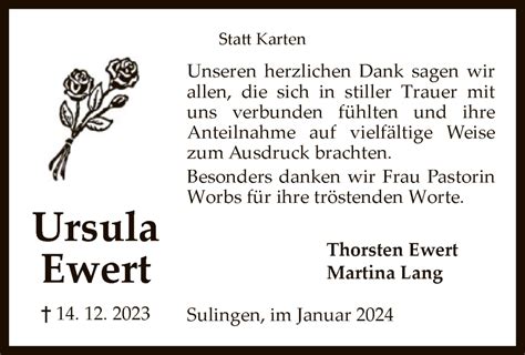 Traueranzeigen Von Ursula Ewert Trauer Kreiszeitung De