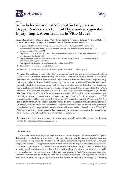 Pdf α Cyclodextrin And α Cyclodextrin Polymers As Oxygen Nanocarriers To Limit Hypoxia