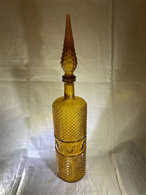 Empoli Amber Diamond Cut Genie Bottle Decanter Etsy Empoli Genie