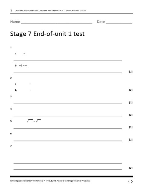 End Of Unit 1 Test Integers Pdf Numbers Integer