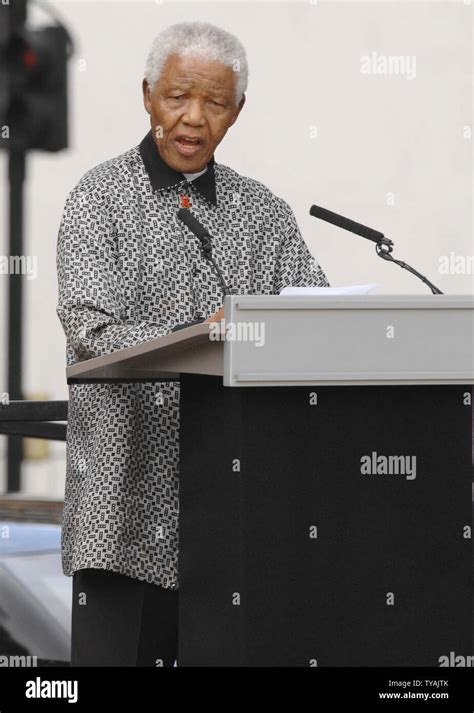 Nelson Mandela Attends The Unveiling Of A Nine Foot Bronze Statue Of