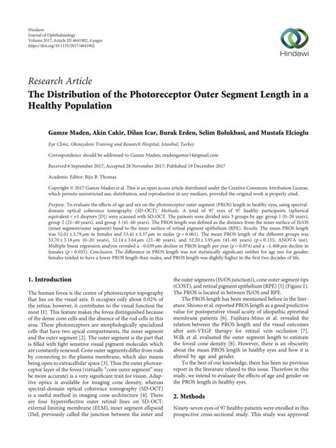 Pdf The Distribution Of The Photoreceptor Outer Segment Length In A