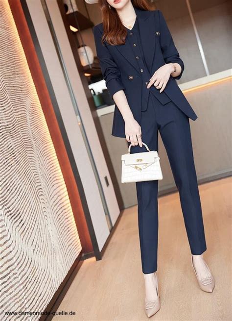 Damen Outfits Zweiteiler Damen Hosenanzug 2024 Elegant In Marineblau