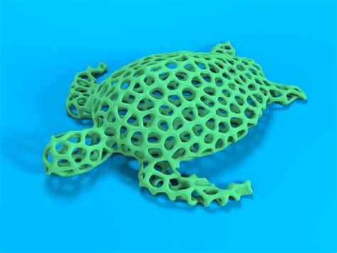 STL File Voronoi Sea Turtle Small Fish Hiding Space 3D Printing