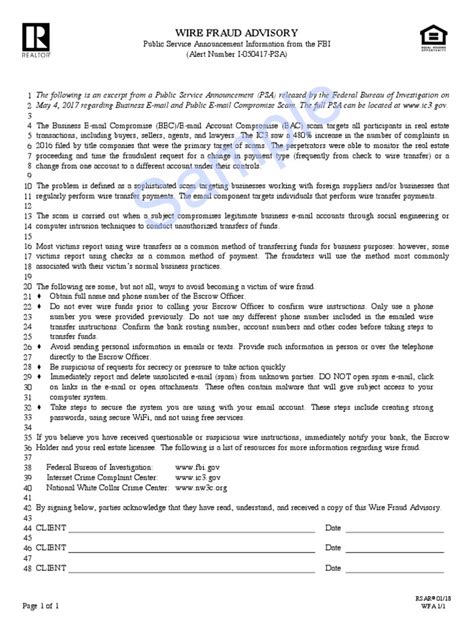 Wire Fraud Advisory 2018 Sample Pdf Email Spam Fraud