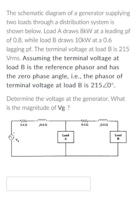 Solved Q 3) The schematic diagram of a generator supplying | Chegg.com