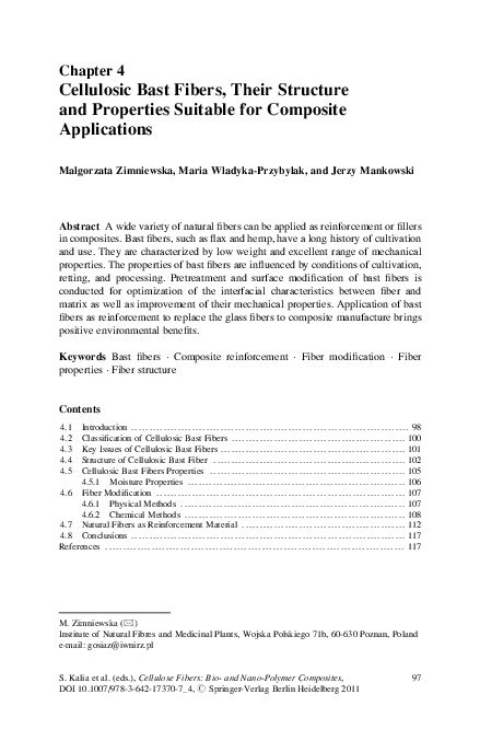 Pdf Cellulosic Bast Fibers Their Structure And Properties Suitable
