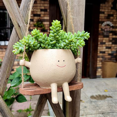 Umesong Swing Face Planter Pot Hanging Resin Flower Head