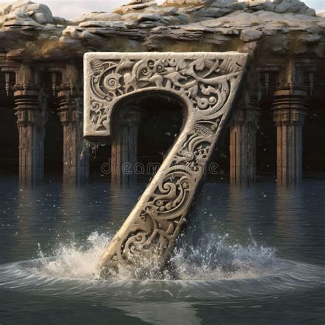 A Letra Maiúscula 7 Da Pedra Na Renderização Em água 3d Ilustração