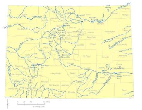 Colorados Lakes And Rivers Map