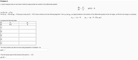 Solved Problem Point Suppose That We Use Euler S Chegg