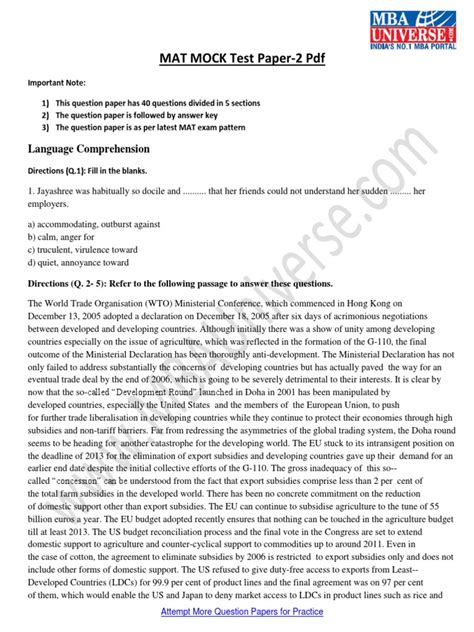 Mat Mock Test Paper 2 Descargar Gratis Pdf Doha Development Round