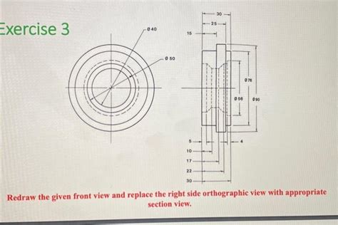 solved redraw the given front view and replace the right