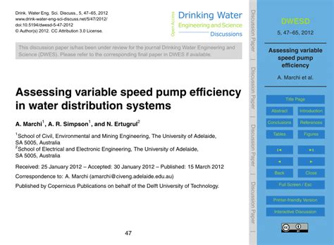 PDF Assessing Variable Speed Pump Efficiency In Water Distribution Systems