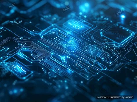 Ai创作图电路板 芯片 科技 电路 电子 元件 微观 蓝色 光效 线路 集成电路 半导体 硬件 微芯片 科技元素 昵图网