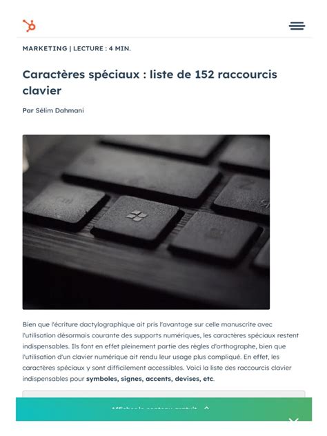 Caractères Spéciaux Raccourcis Clavier Pour Les Insérer Pdf