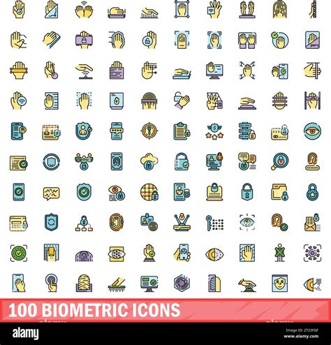 100 Biometric Icons Set Color Line Set Of Biometric Vector Icons Thin