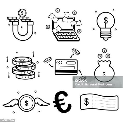 아이콘 머니 세트 가방에 대한 스톡 벡터 아트 및 기타 이미지 가방 경제 계산기 Istock